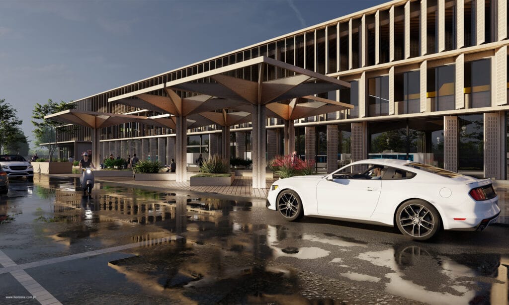 Modern production and office complex with a showroom in CLT technology ...